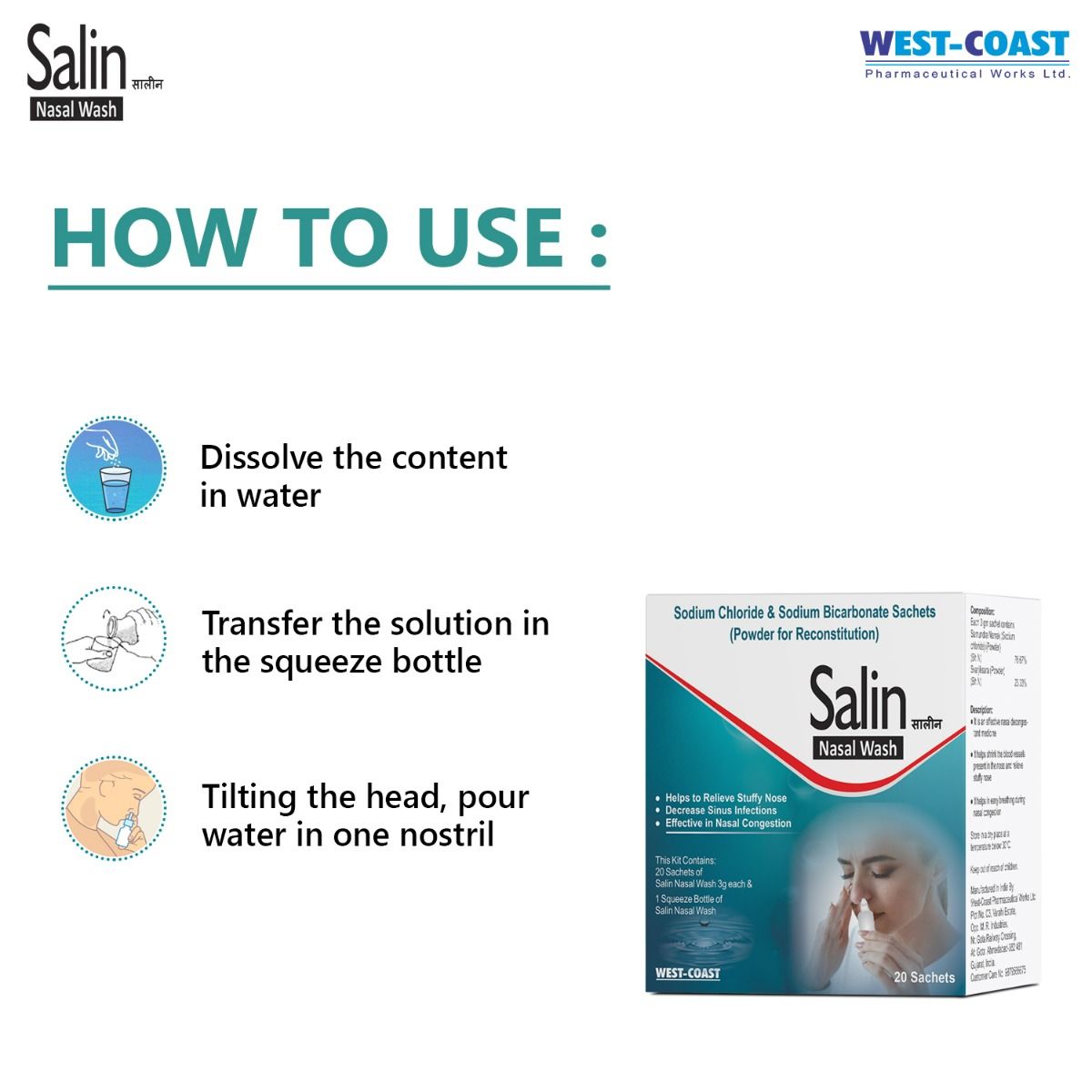 Buy West-Coast Salin Nasal Wash for Stuffy Nose, Sinus Infections and ...