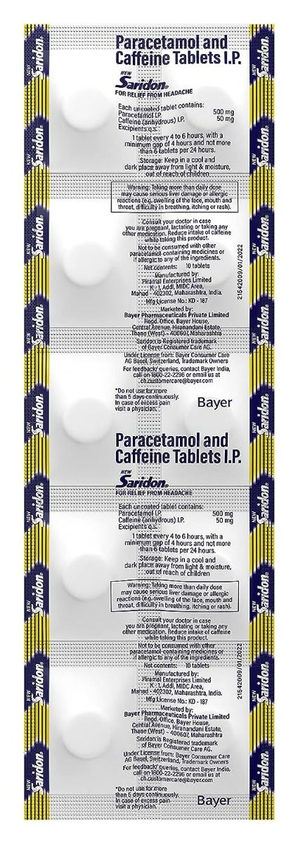 Saridon Tablet 10's Price, Uses, Side Effects, Composition - Apollo ...
