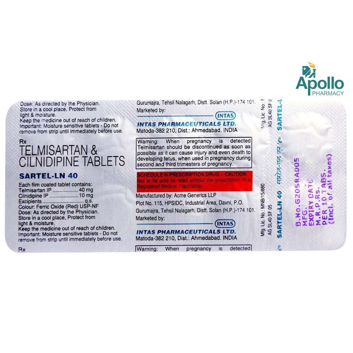 Sartel-LN 40 Tablet 10's Price, Uses, Side Effects, Composition ...