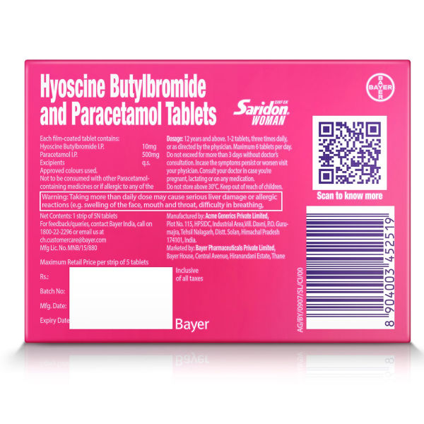 Buy Saridon Woman Tablets 5's | 19 Minutes Delivery | Apollo Pharmacy