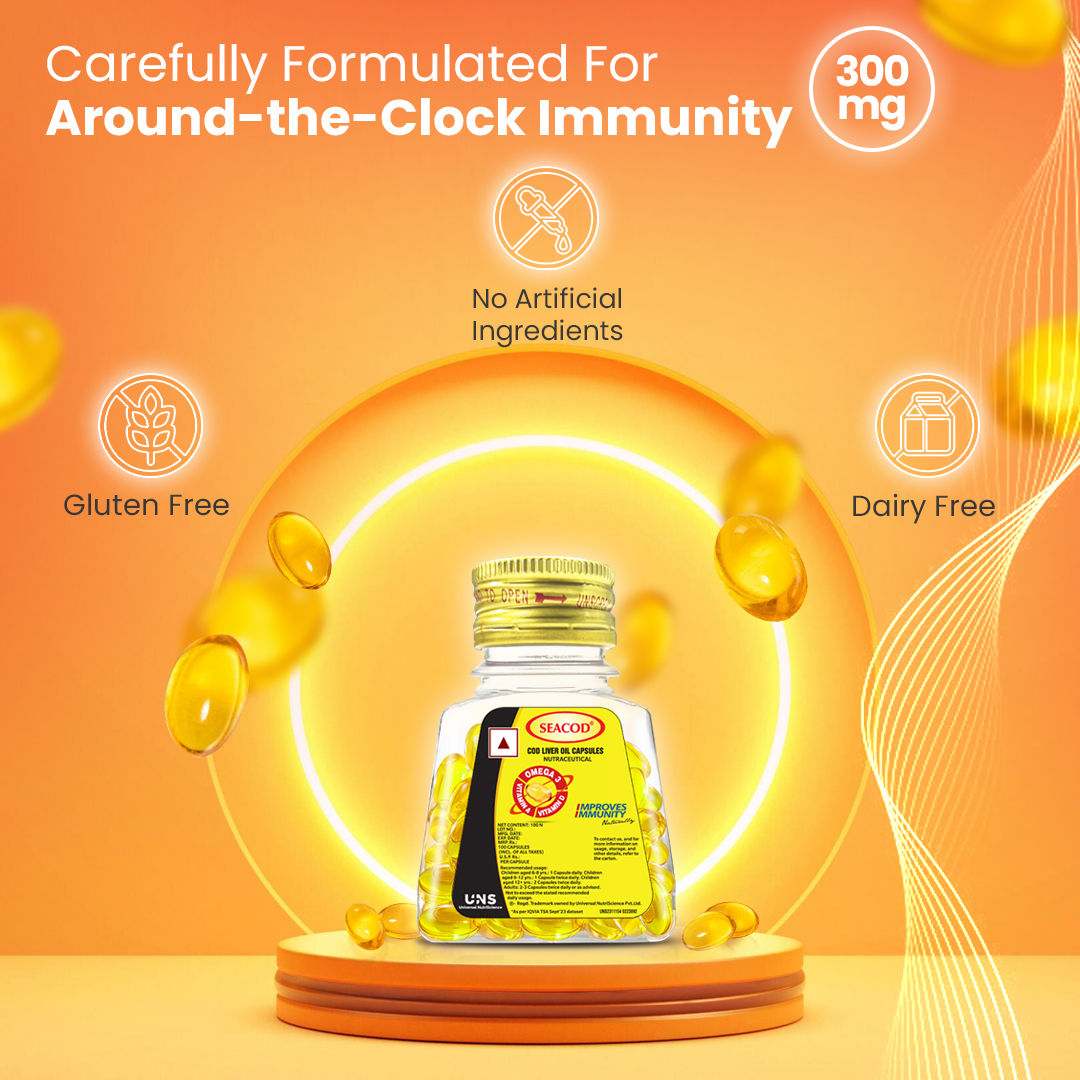 Seacod Cod Fish Liver Oil 100 softgel Capsules with Natural Omega3 ...