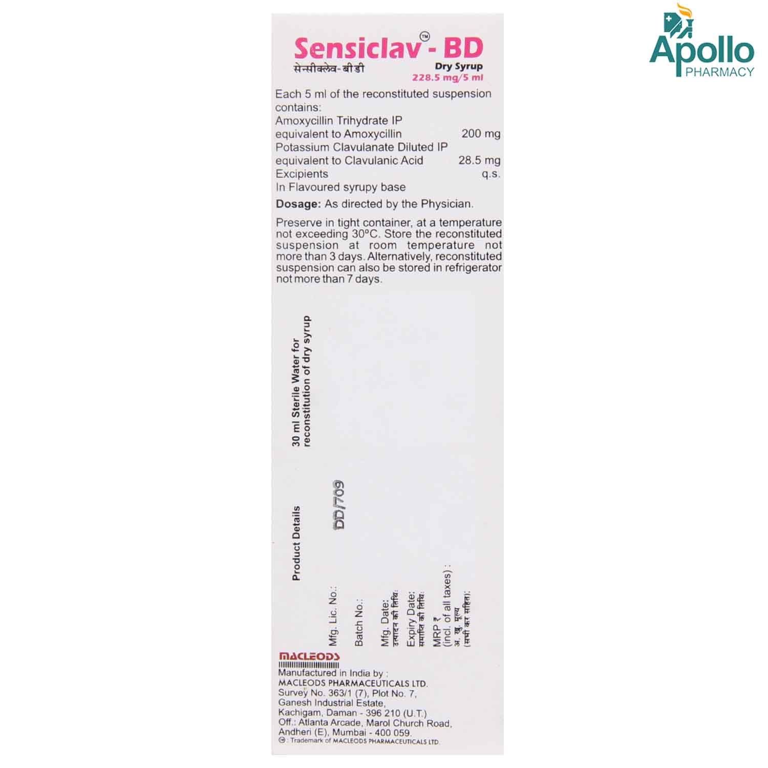 Sensiclav Bd 228.5 mg Dry Syrup 30 ml Price, Uses, Side Effects ...