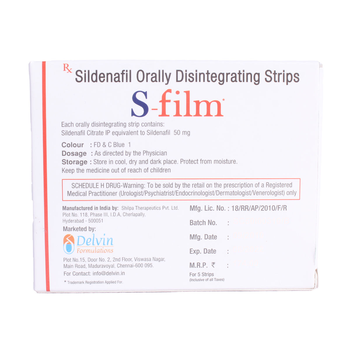 S-Film Disintegrating Strip 5's Price, Uses, Side Effects, Composition ...