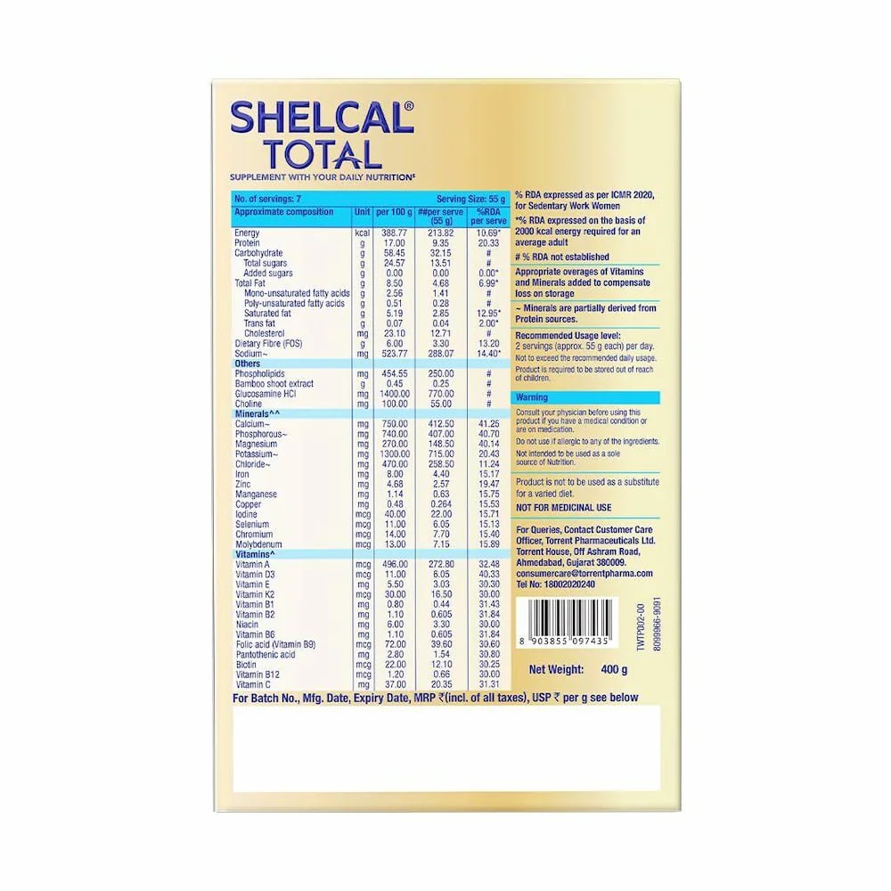 Buy Shelcal Total Adults Vanilla Flavour Daily Nutrition Powder, 400 gm ...