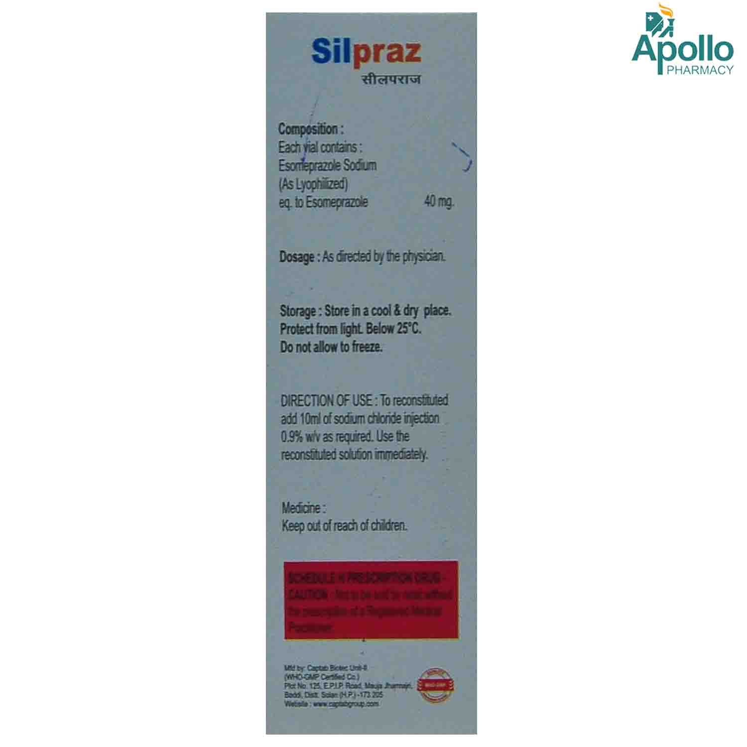 Silpraz 40 mg Injection 1's Price, Uses, Side Effects, Composition ...