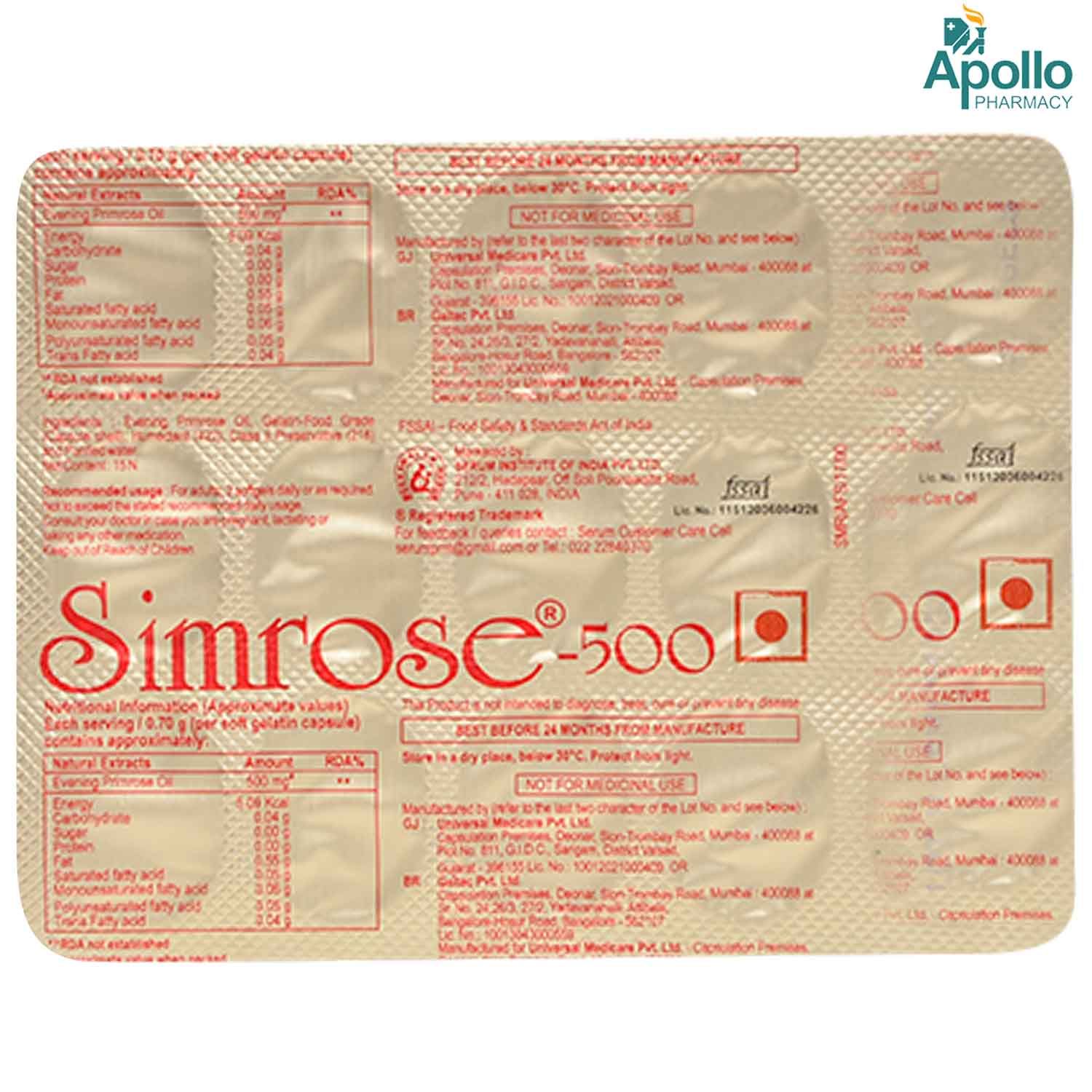 Simrose-500 Capsule | Uses, Side Effects, Price | Apollo Pharmacy