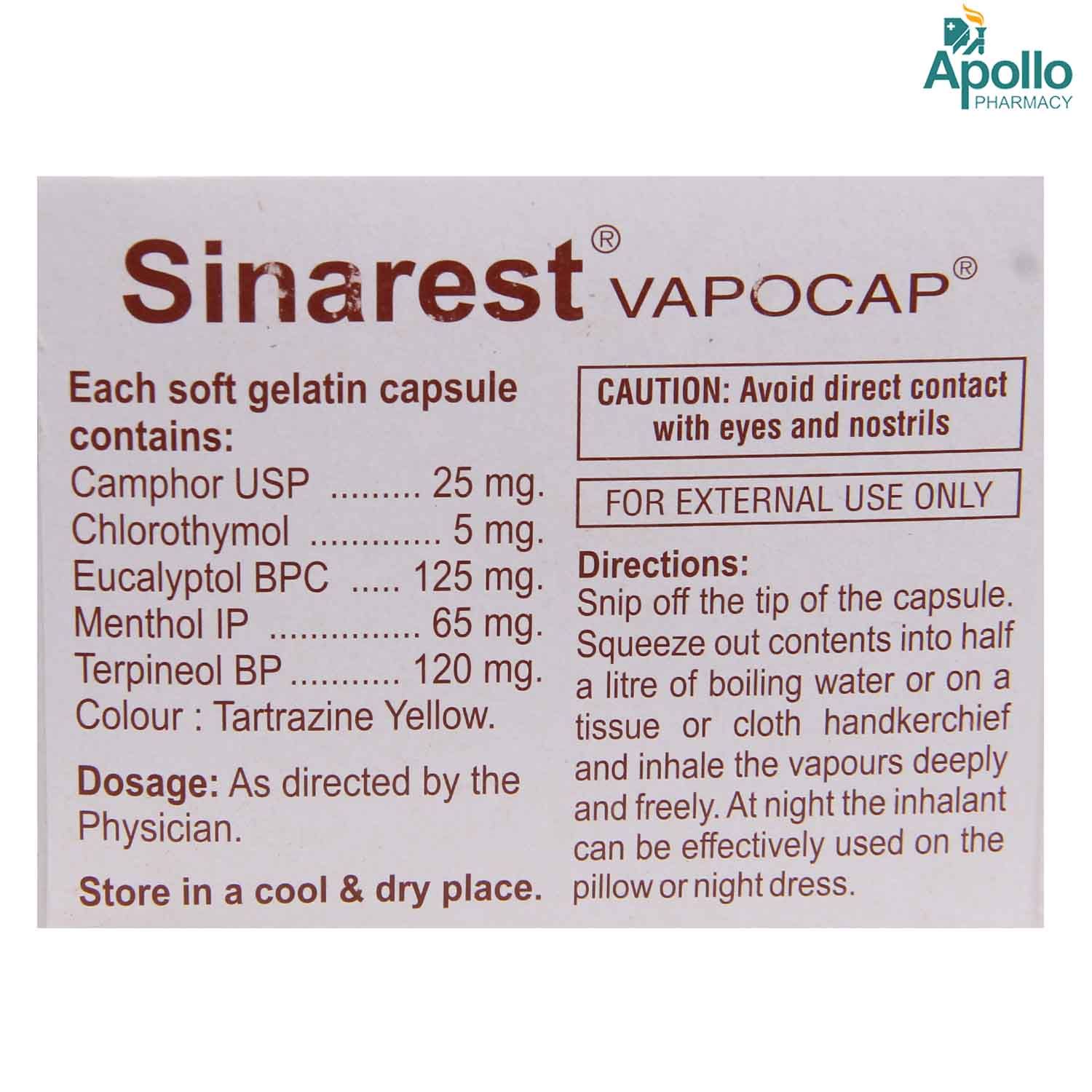 Sinarest Vapocap Inhalant Capsules 10's Price, Uses, Side Effects ...