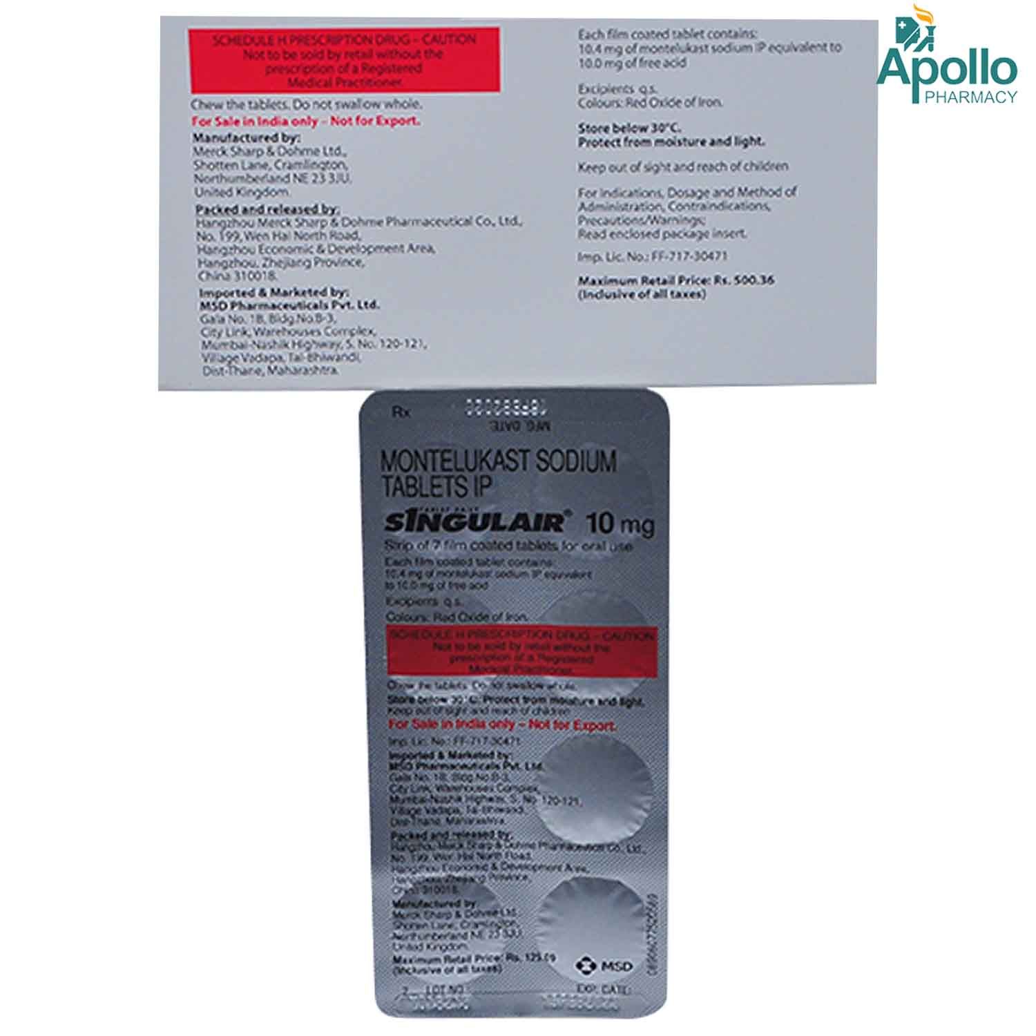 Singulair 10 mg Tablet 7's Price, Uses, Side Effects, Composition ...