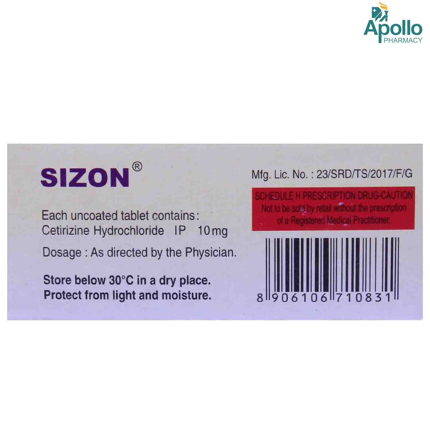 SIZON 10MG TABLET Price, Uses, Side Effects, Composition - Apollo Pharmacy