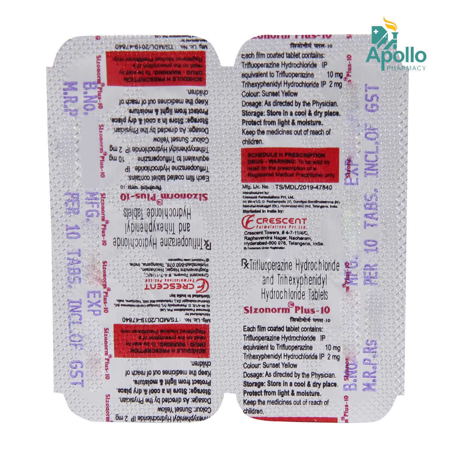 SIZONORM PLUS 10MG TABLET Price, Uses, Side Effects, Composition ...