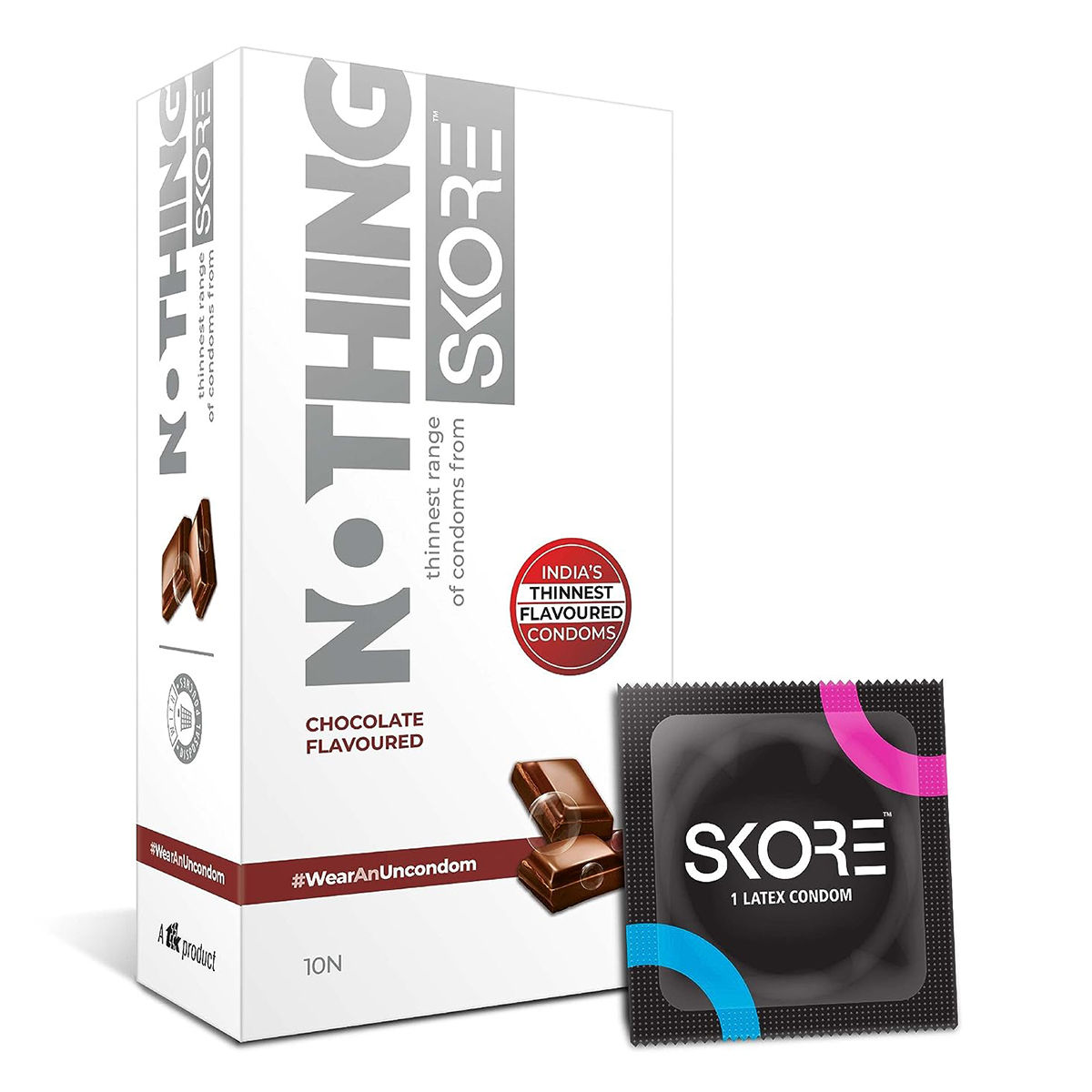 Buy Skore Nothing Chocolate Flavour Condoms, 10 Count | 19 Minutes ...