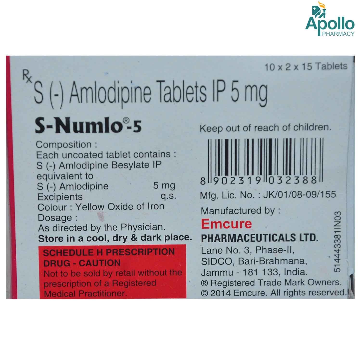 S Numlo 5 Tablet 15's Price, Uses, Side Effects, Composition - Apollo ...