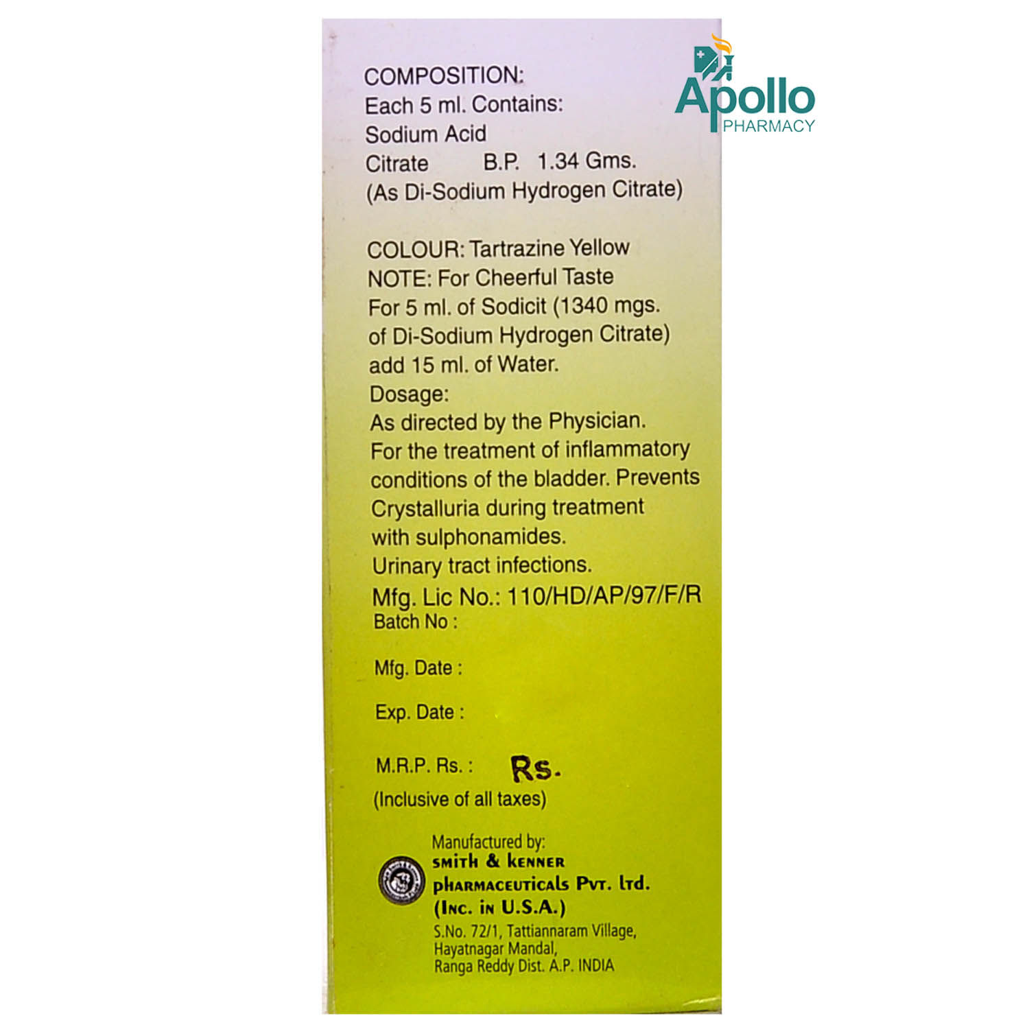 Sodicit 100ml Price, Uses, Side Effects, Composition - Apollo Pharmacy