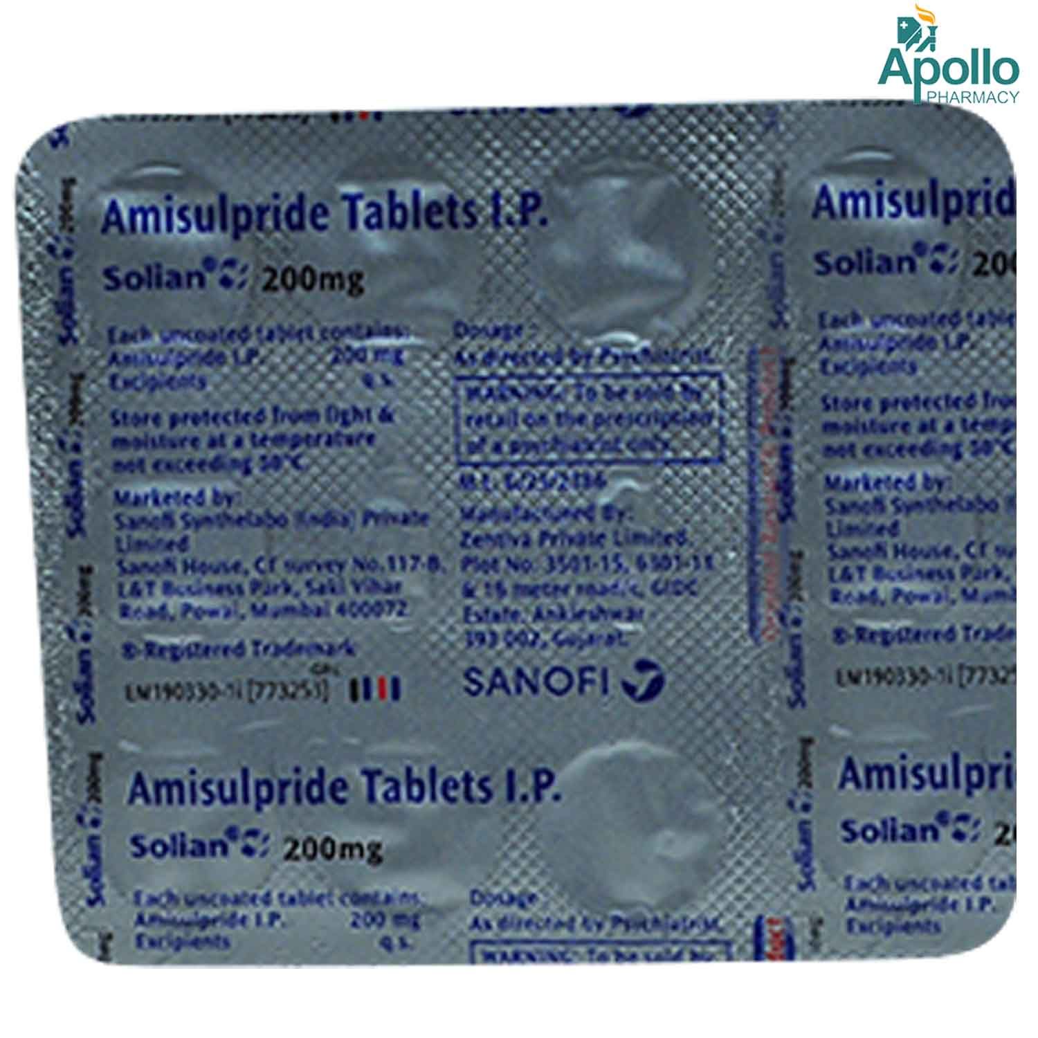 SOLIAN 200MG TABLET Price, Uses, Side Effects, Composition - Apollo ...
