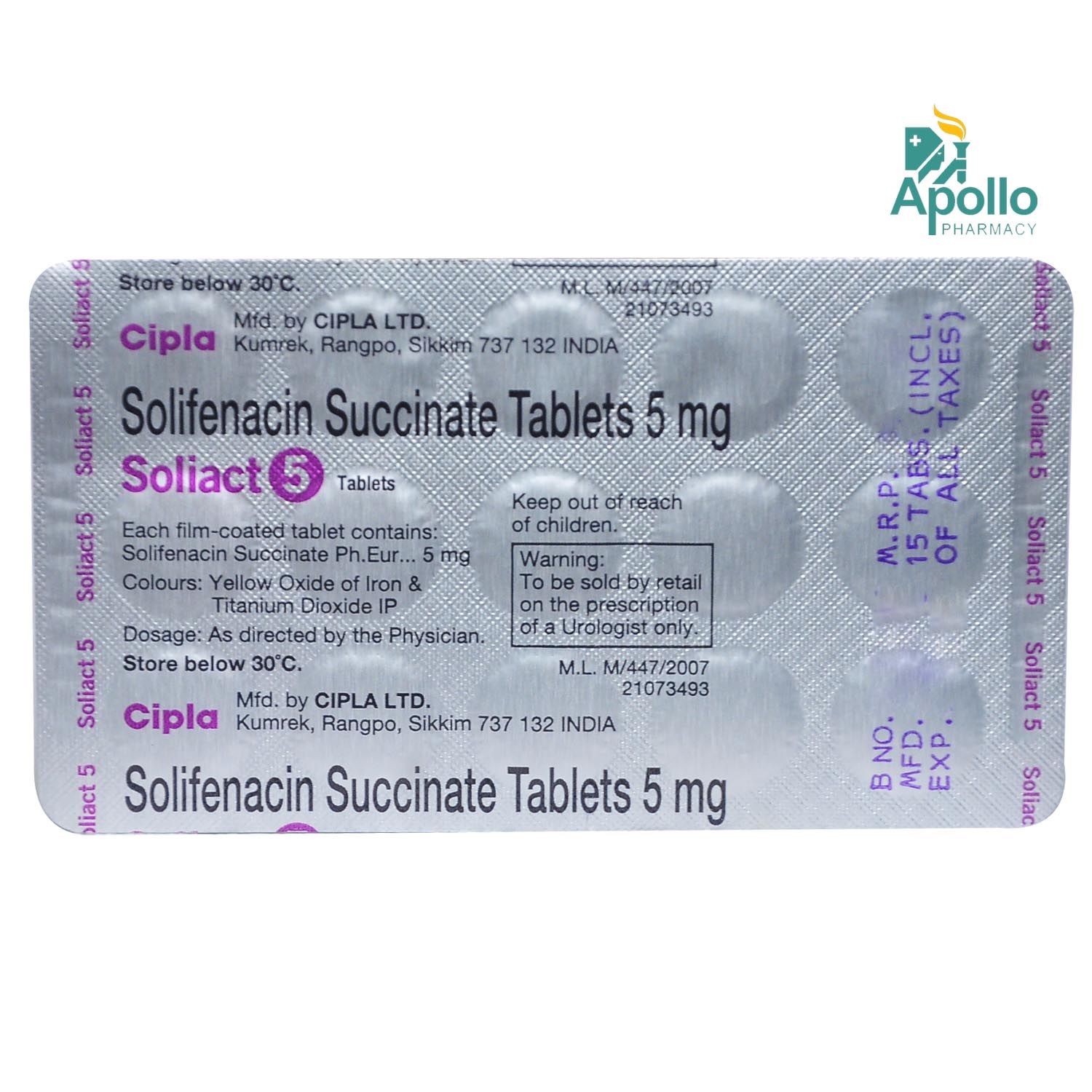 Soliact 5 Tablet | Uses, Side Effects, Price | Apollo Pharmacy