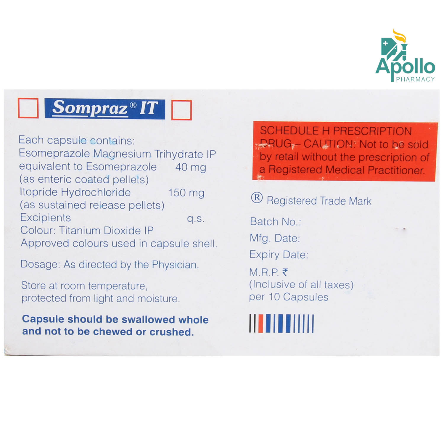 Sompraz IT Capsule 10's Price, Uses, Side Effects, Composition - Apollo ...