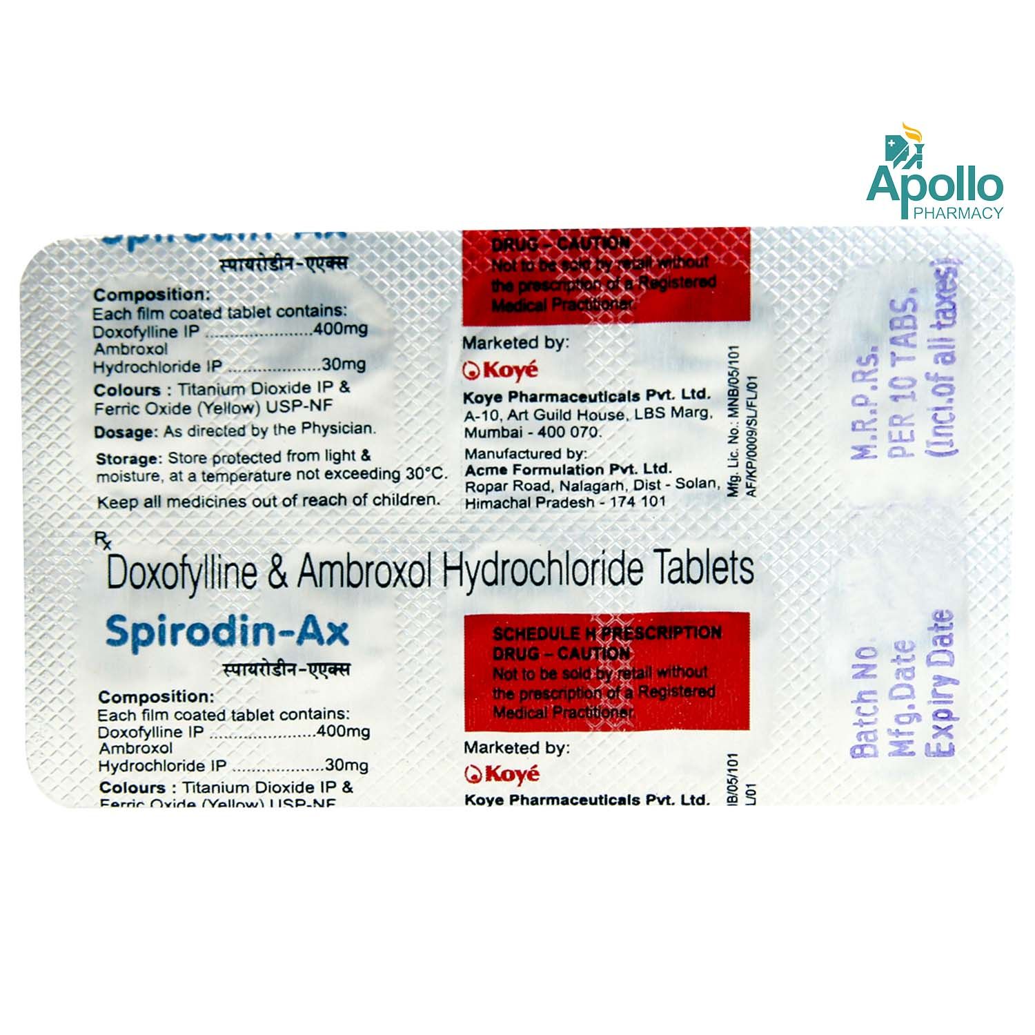 Spirodin Ax Tablet 10s Price, Uses, Side Effects, Composition - Apollo ...