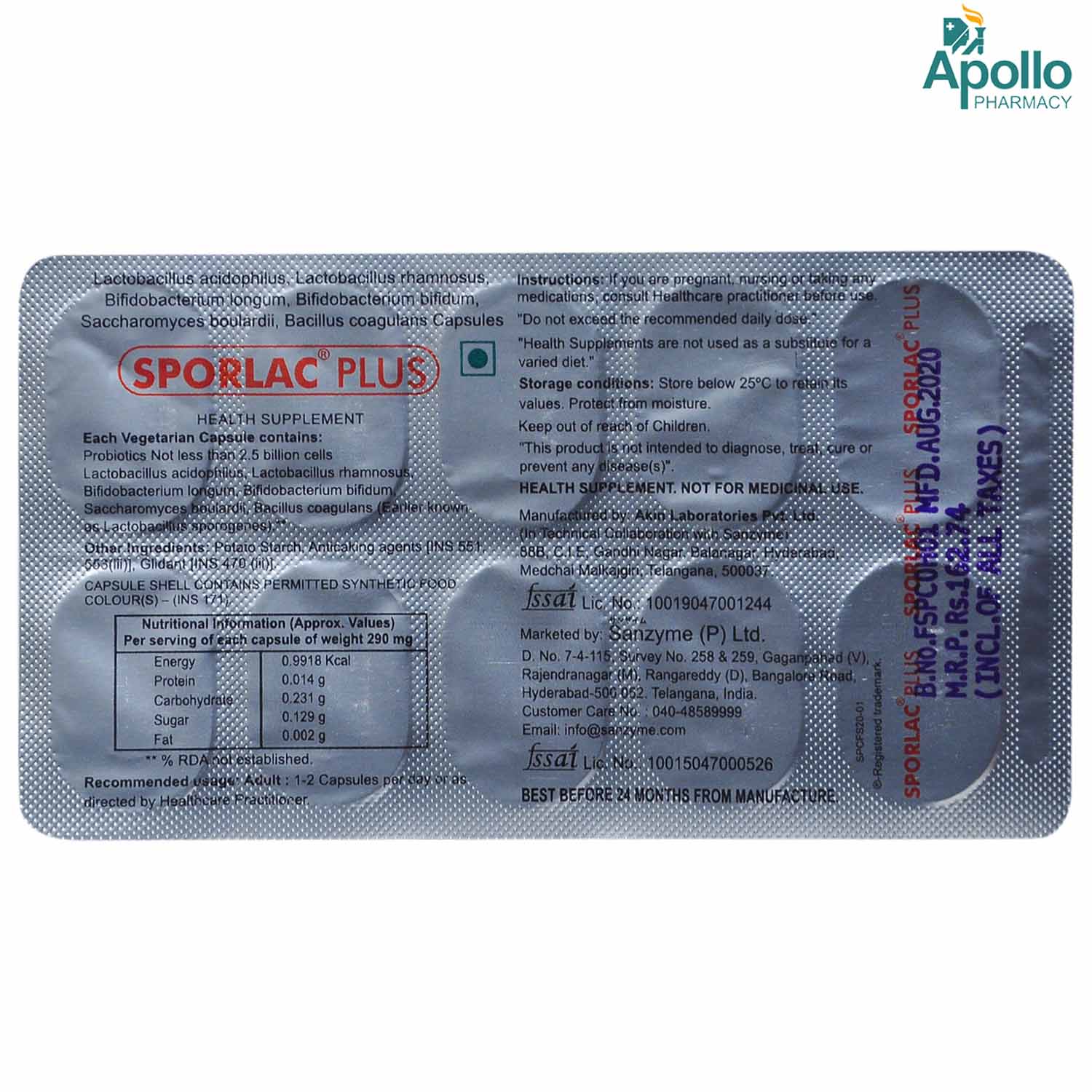 Sporlac Plus Capsule 10's Price, Uses, Side Effects, Composition ...