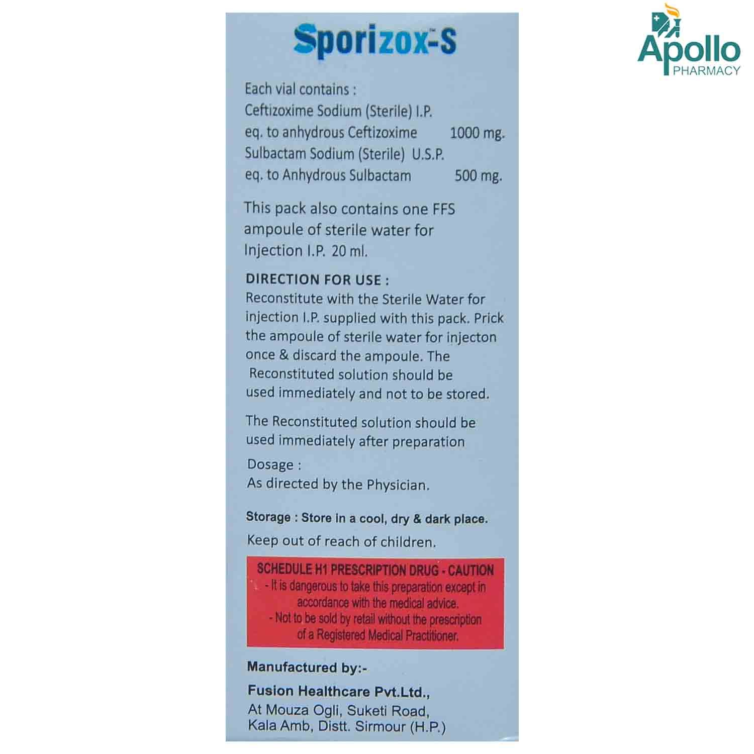 Sporizox-S Injection 1.5 gm Price, Uses, Side Effects, Composition ...