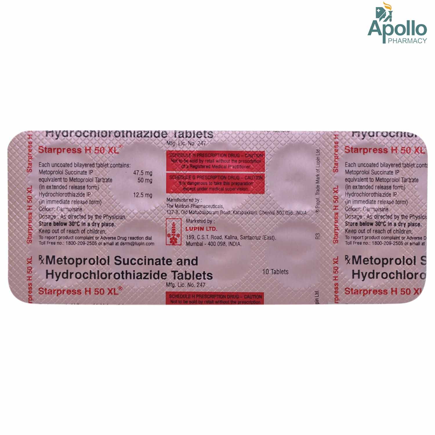 Starpress H 50 XL Tablet 10's Price, Uses, Side Effects, Composition ...