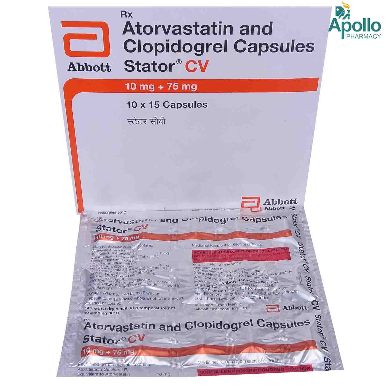 Stator CV 10 mg/75 mg Capsule | Uses, Side Effects, Price | Apollo Pharmacy
