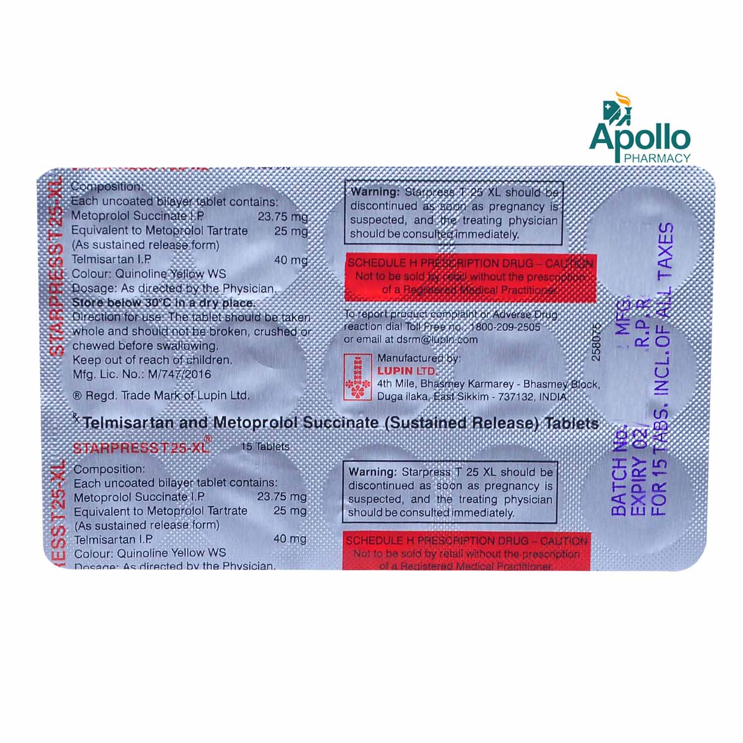 Starpress T 25-XL Tablet | Uses, Side Effects, Price | Apollo Pharmacy