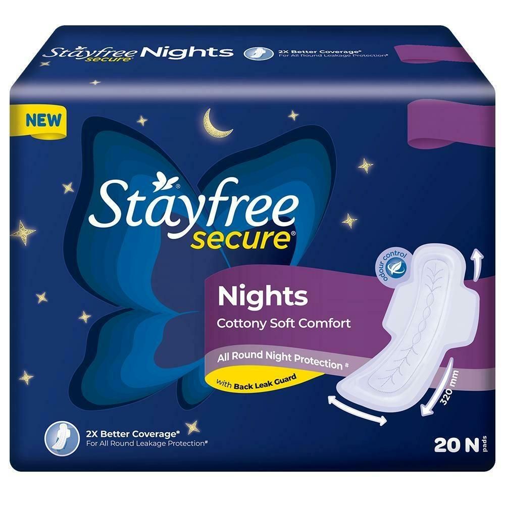 Stayfree Secure Nights Cottony Soft Comfort Sanitary Pad, 20 Count ...