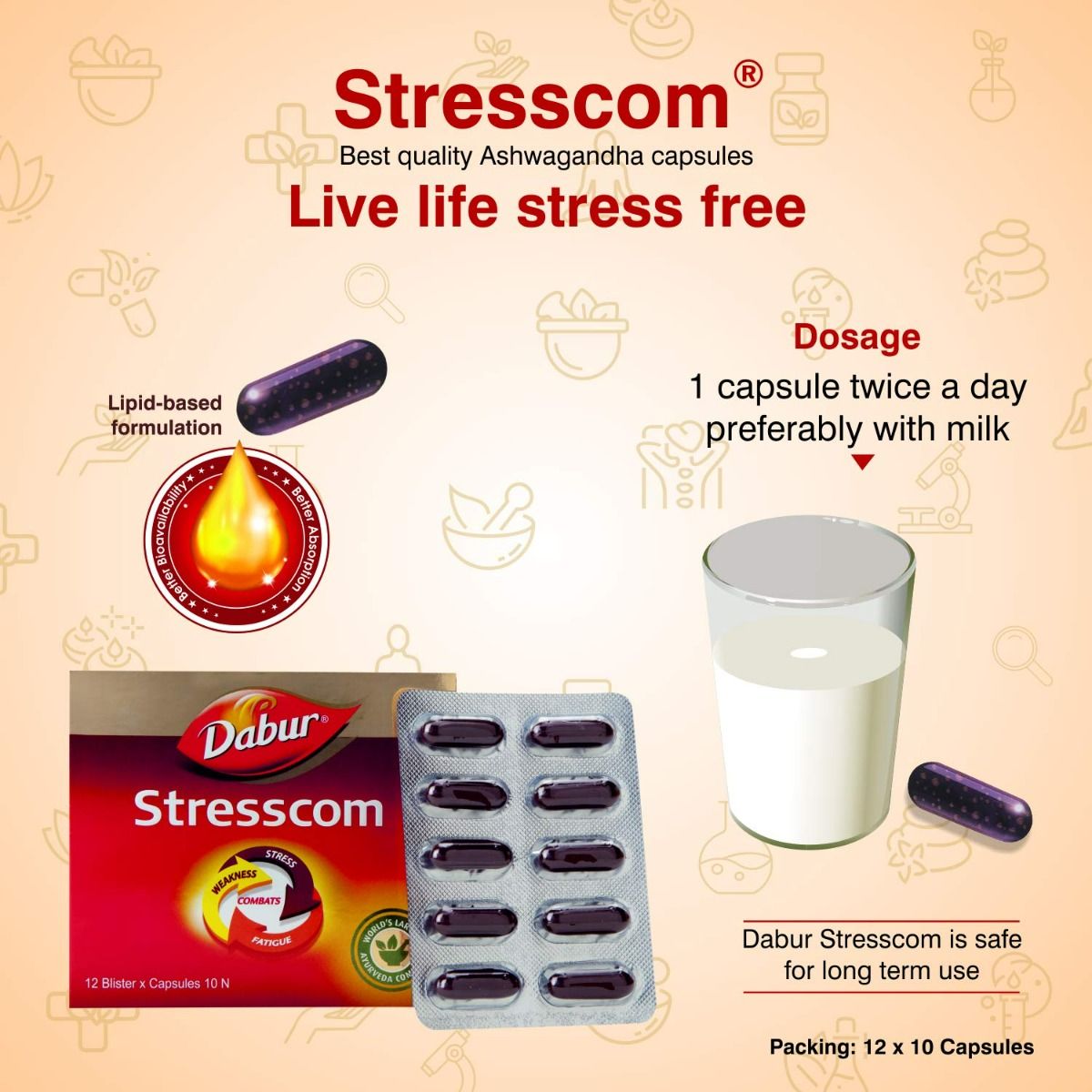 Dabur Stresscom Ashwagandha Capsules | Uses, Side Effects, Price ...