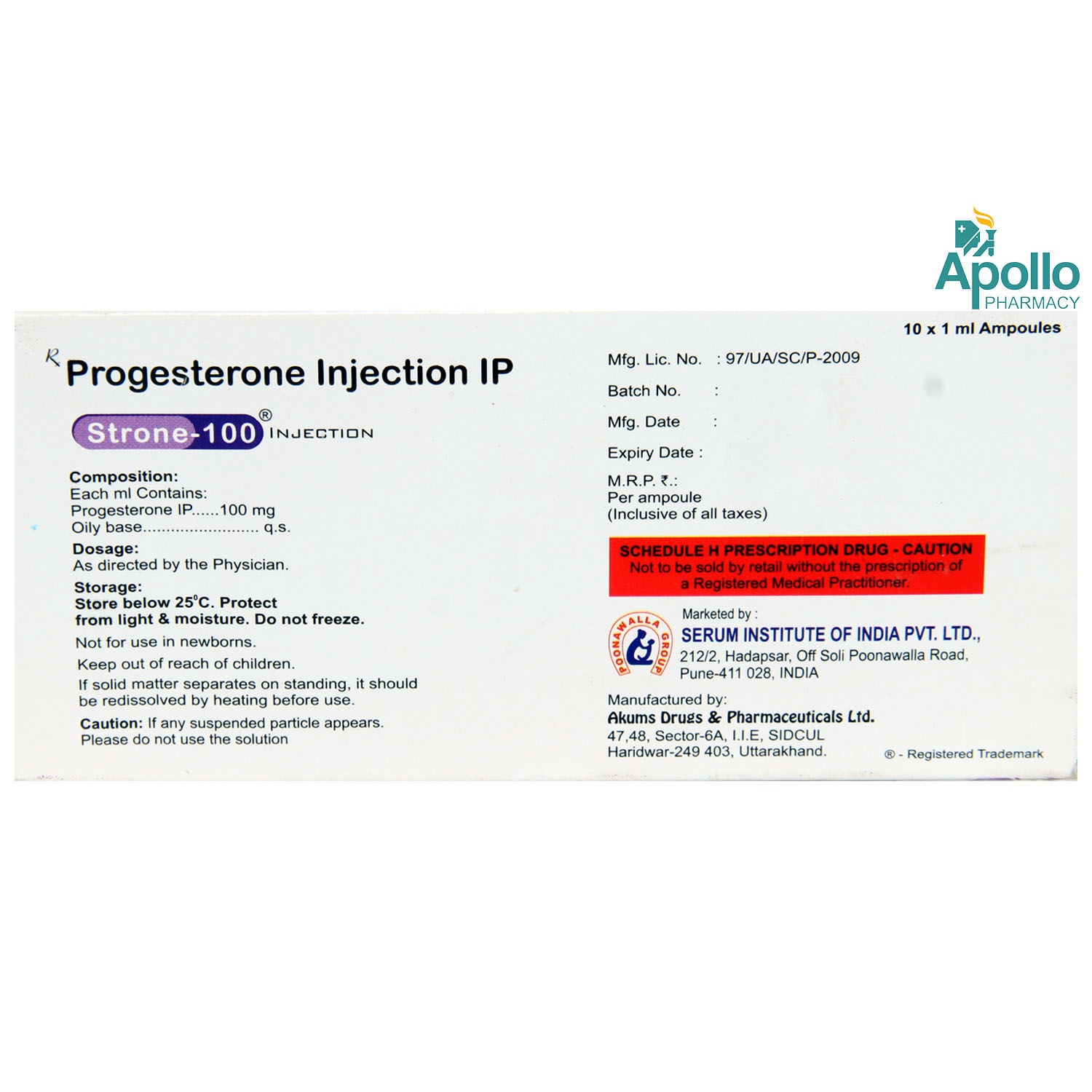 Strone-100 Injection 1 ml | Uses, Side Effects, Price | Apollo Pharmacy