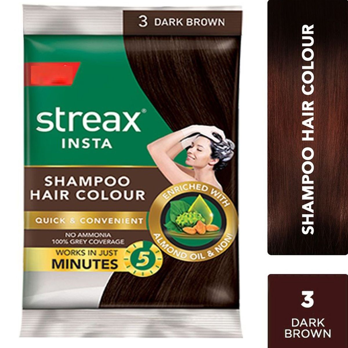 Buy Streax Insta Shampoo Hair Colour Dark Brown for Men & Women, 25 ml ...