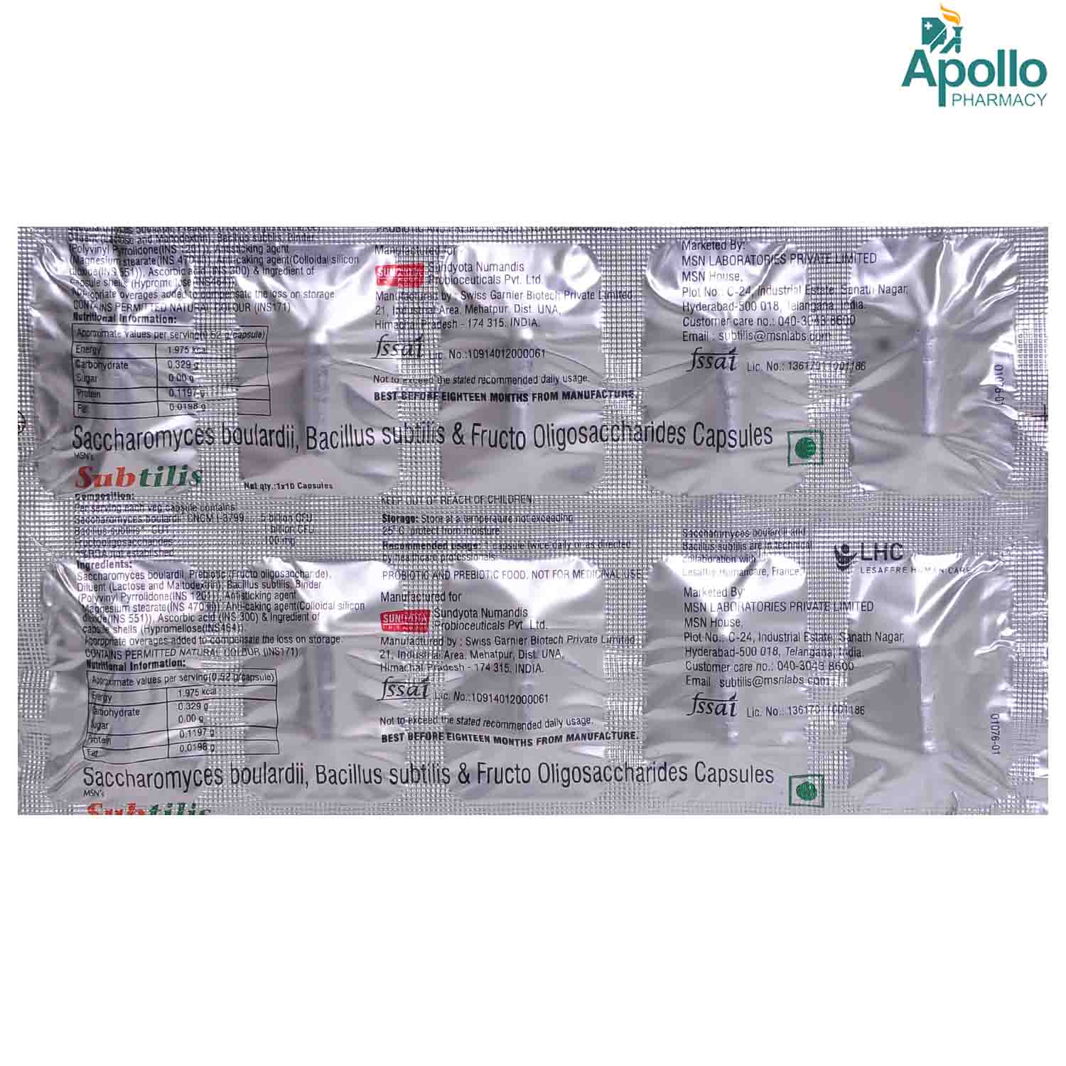 SUBTILIS CAPSULE 10'S Price, Uses, Side Effects, Composition - Apollo ...