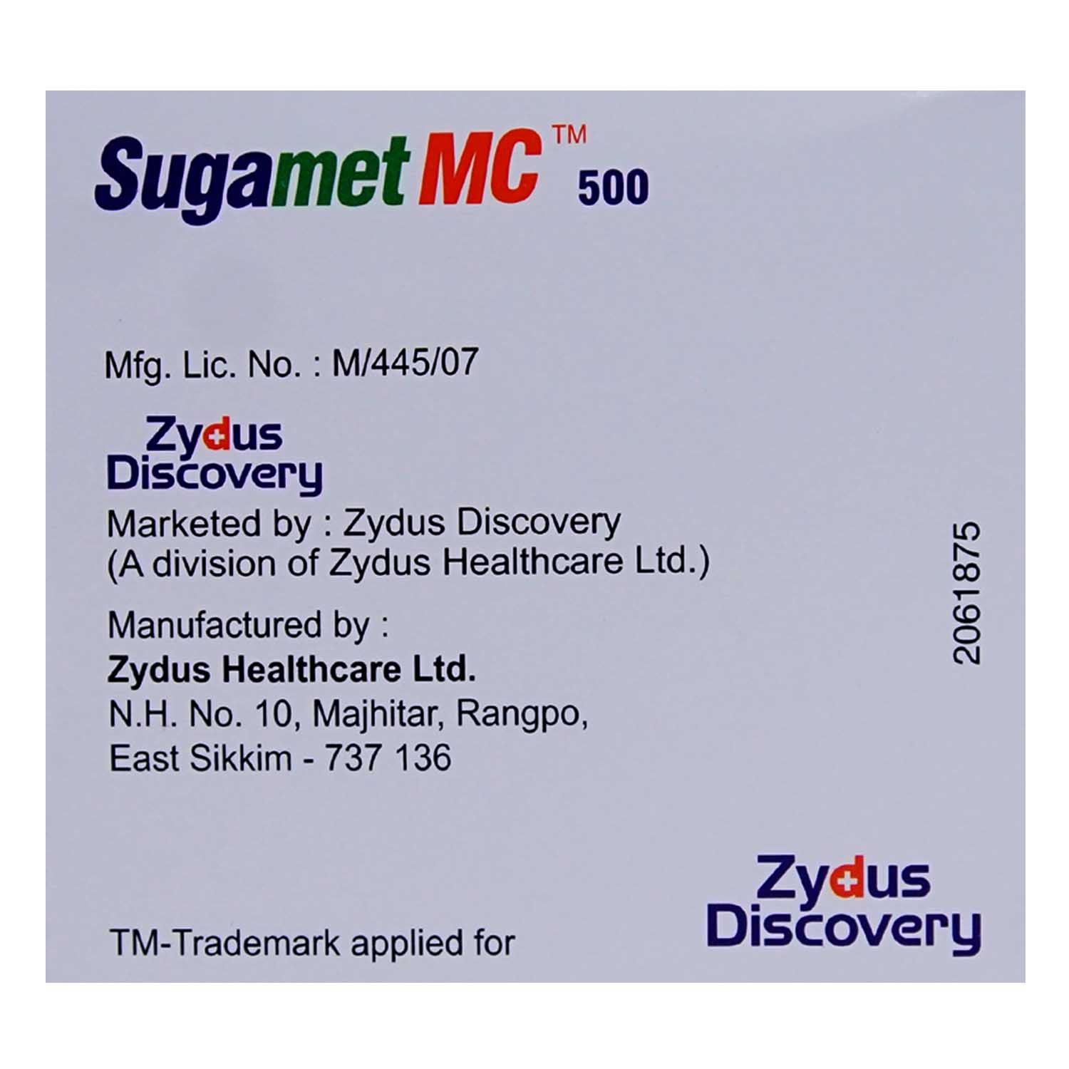 Sugamet MC 500 Tablet 10's Price, Uses, Side Effects, Composition ...