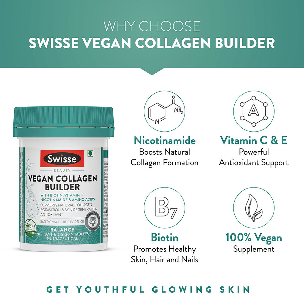 Swisse Beauty Vegan Collagen Builder, 30 Tablets Price, Uses, Side ...