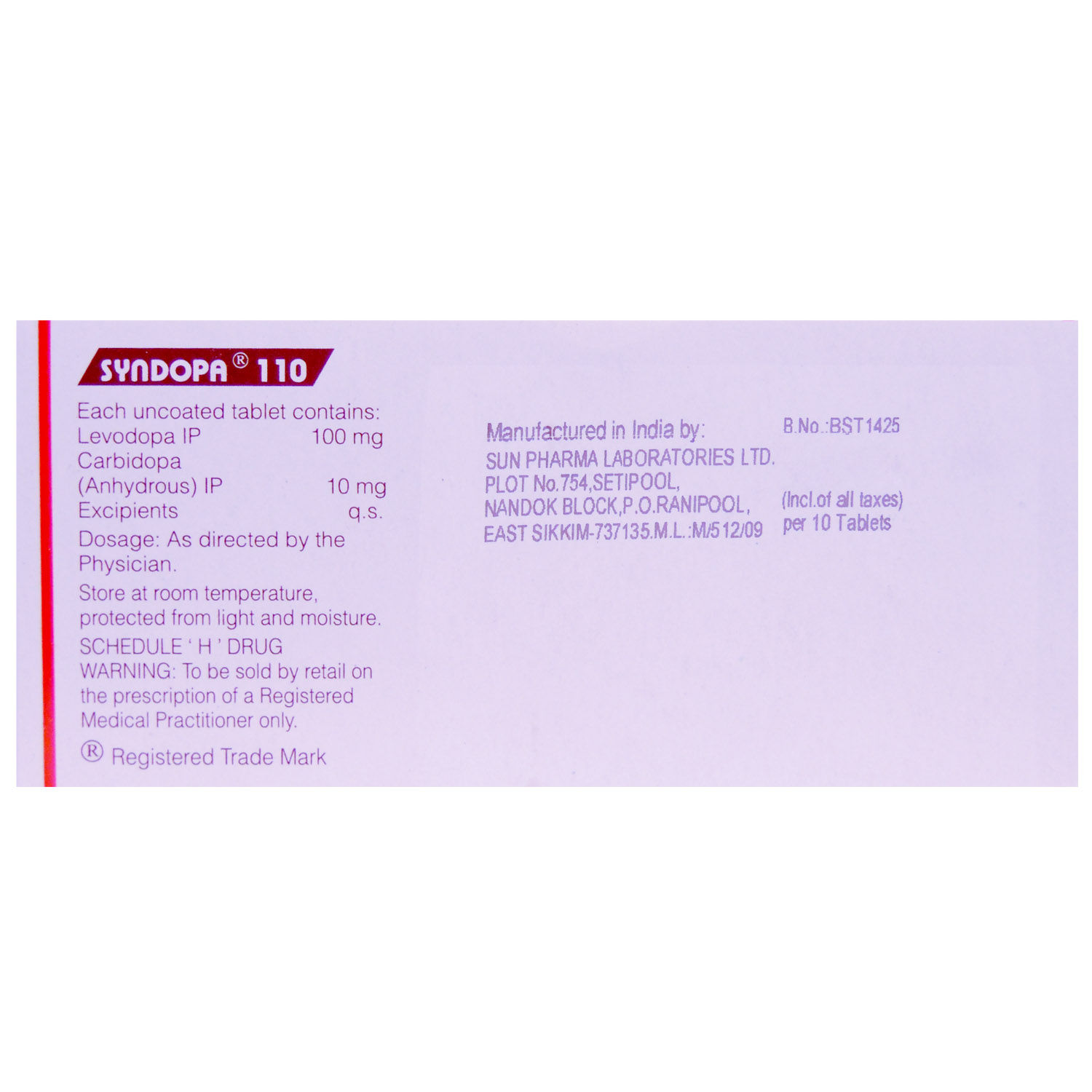 Syndopa 110 Tablet | Uses, Side Effects, Price | Apollo Pharmacy