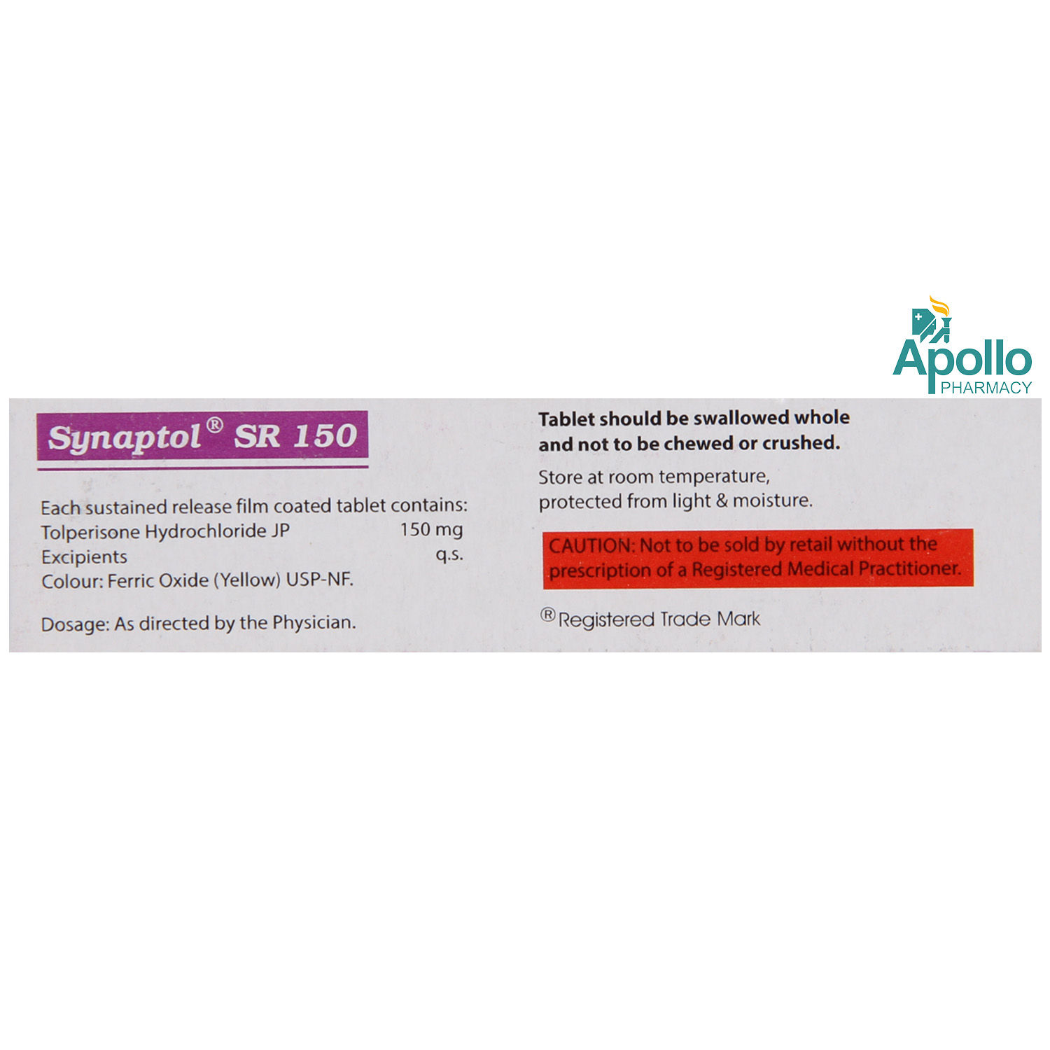 Synaptol SR 150 Tablet | Uses, Side Effects, Price | Apollo Pharmacy