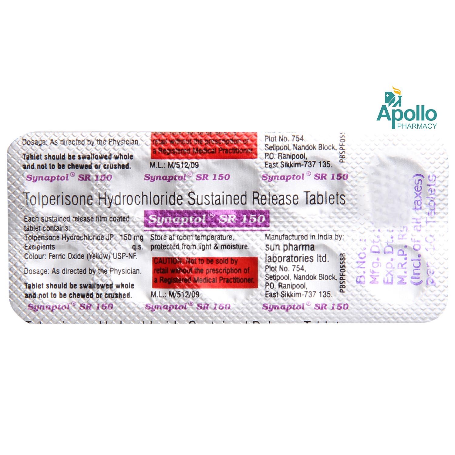Synaptol SR 150 Tablet | Uses, Side Effects, Price | Apollo Pharmacy