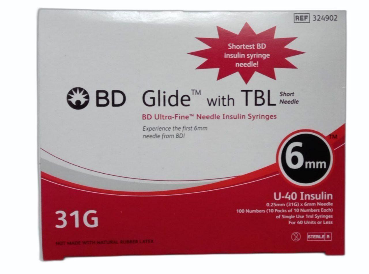 Buy BD Insulin Syringes with TBL Ultra-Fine Needle 40U 31G 6MM | 19 ...