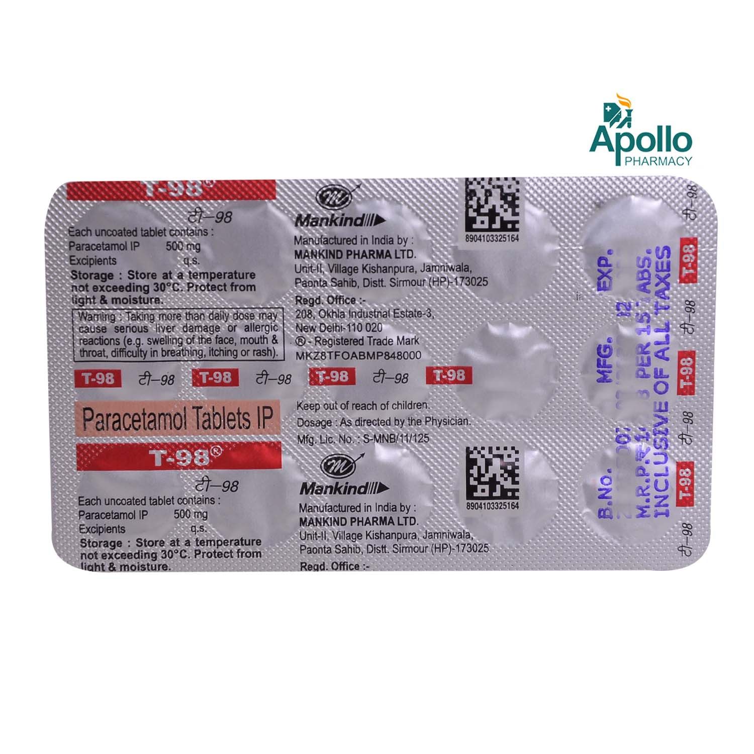 T-98 500 mg Tablet 15's Price, Uses, Side Effects, Composition - Apollo ...