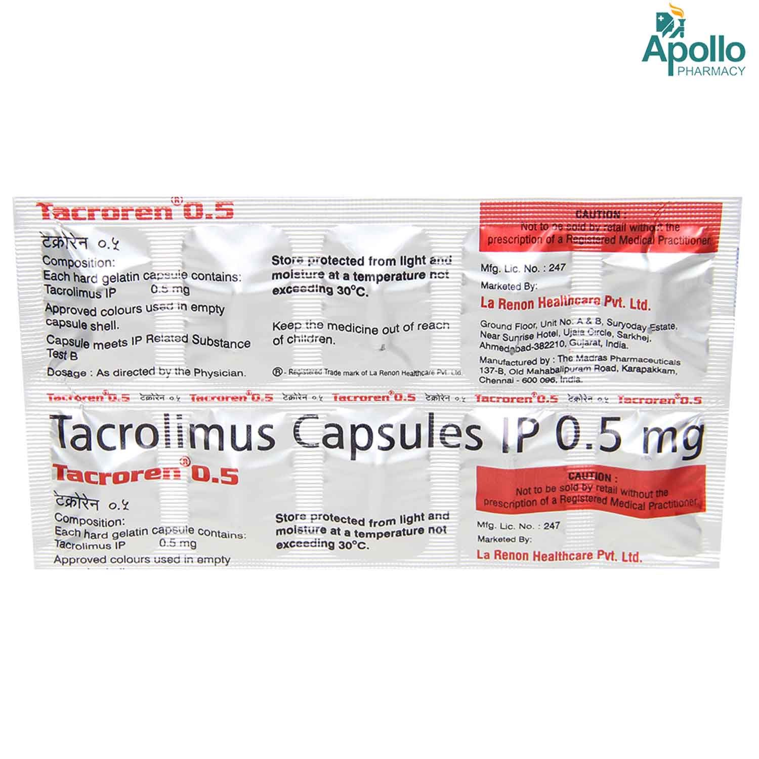 Tacroren 0.5 Tablet 10's Price, Uses, Side Effects, Composition ...