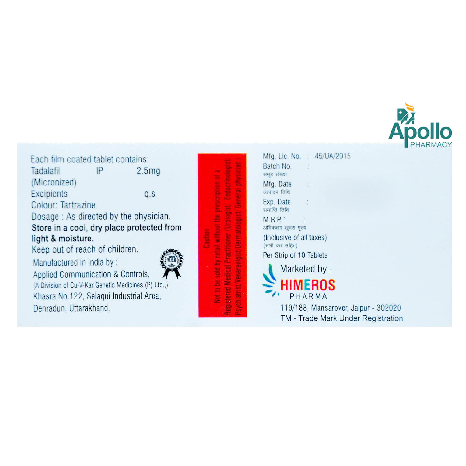 Tadox 2.5 Tablet | Uses, Side Effects, Price | Apollo Pharmacy