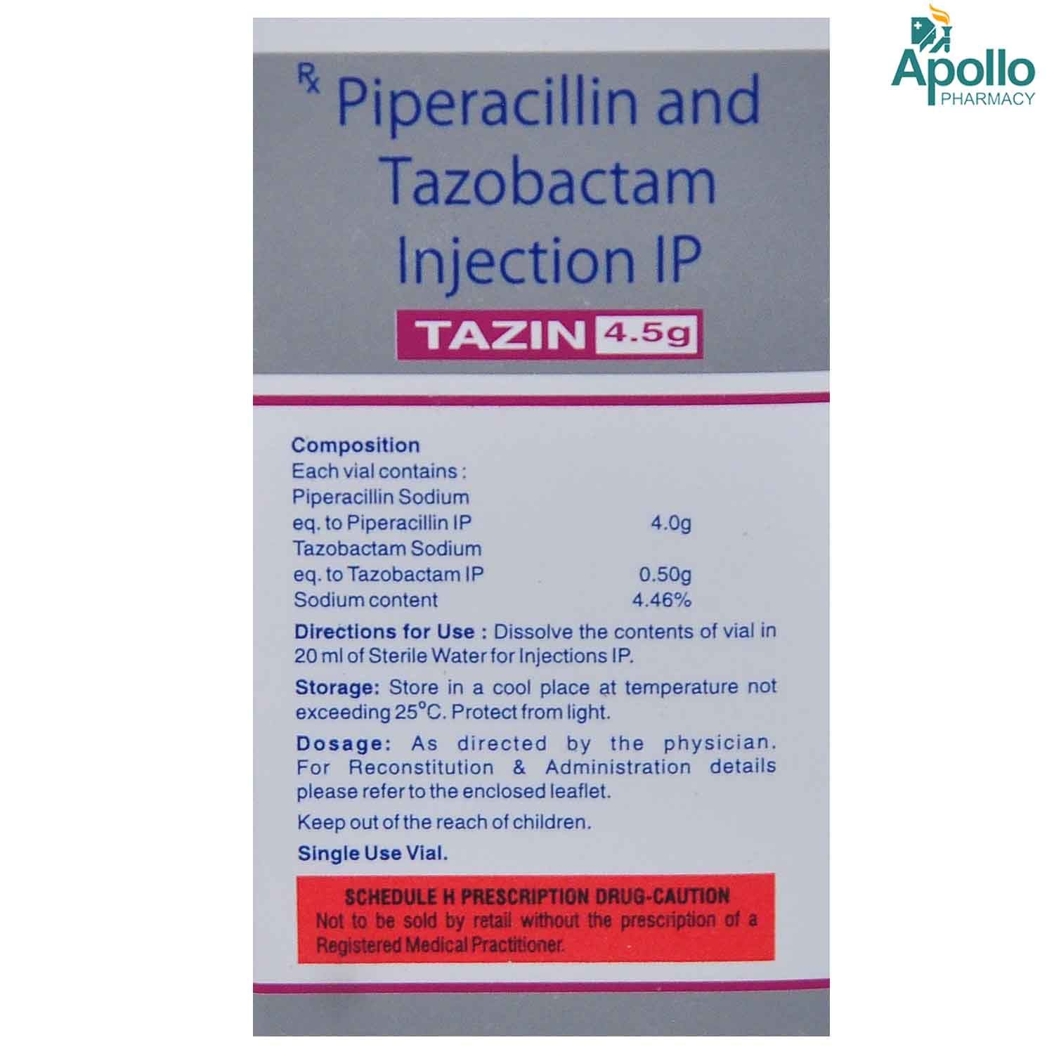 TAZIN INJECTION 4.5GM Price, Uses, Side Effects, Composition - Apollo ...