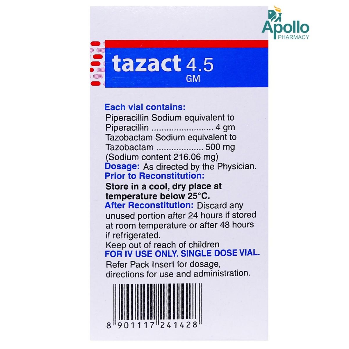 Tazact 4.5gm Injection 1's Price, Uses, Side Effects, Composition ...