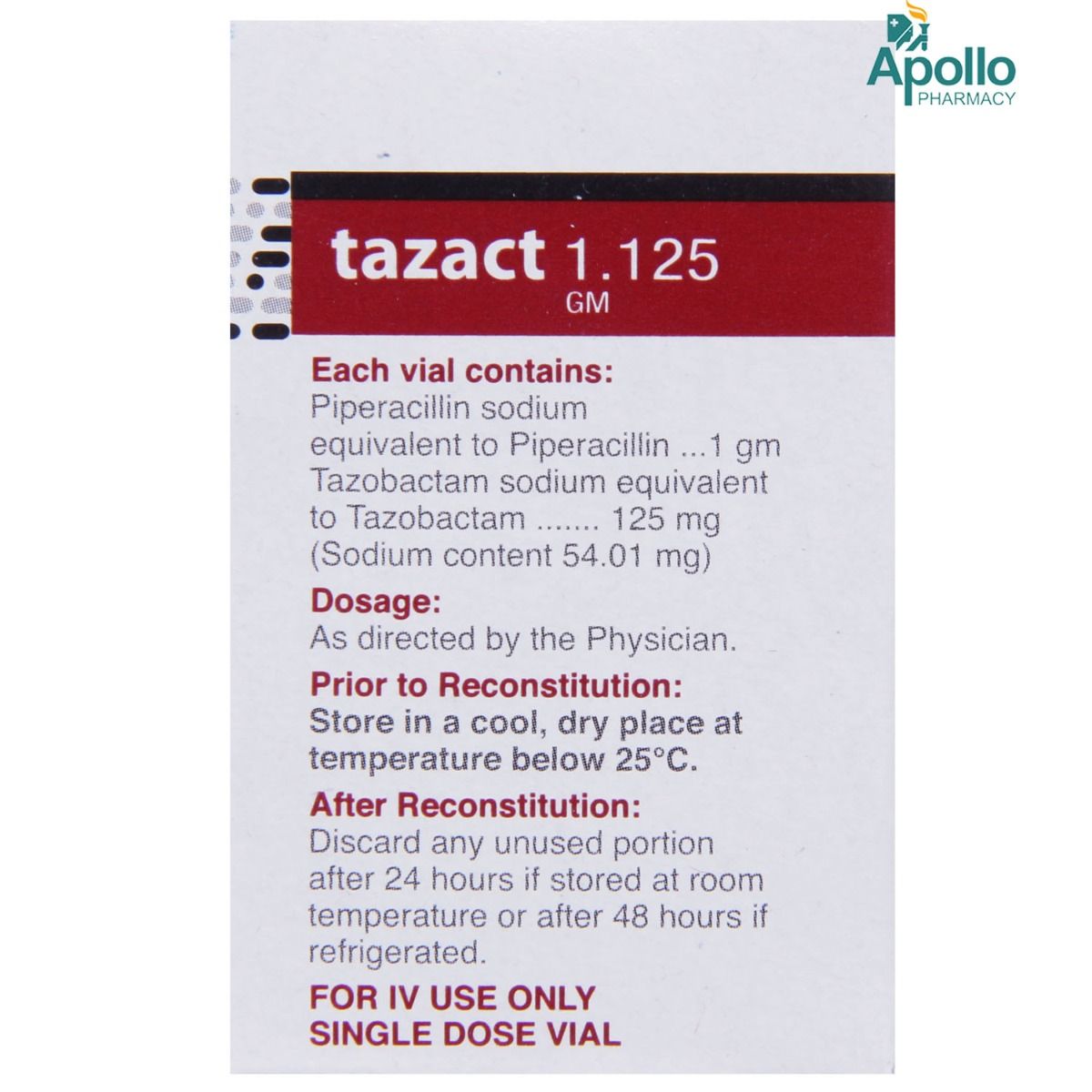 Tazact 1.125gm Injection 1's Price, Uses, Side Effects, Composition ...