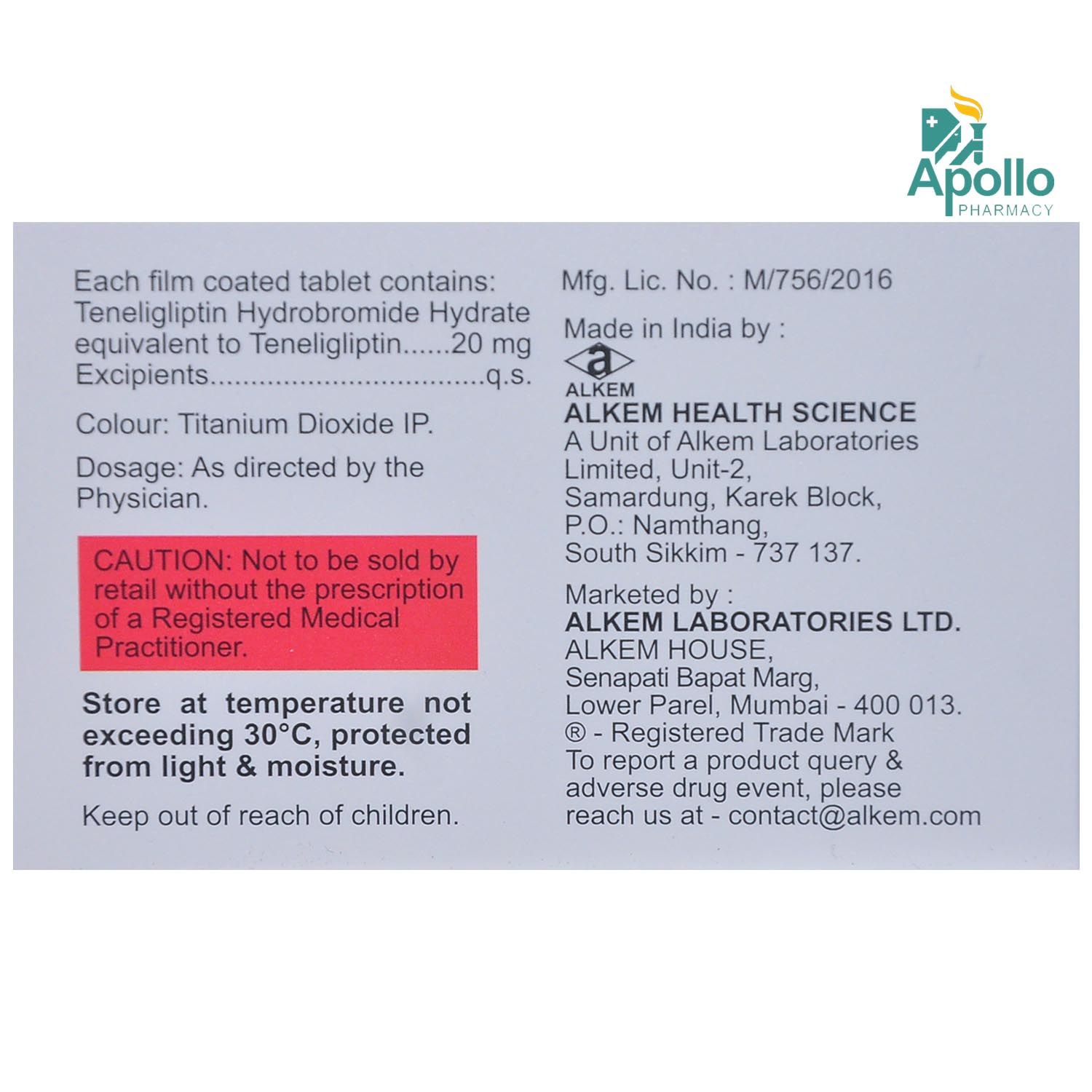 Tegliptin 20 Tablet 15's Price, Uses, Side Effects, Composition ...