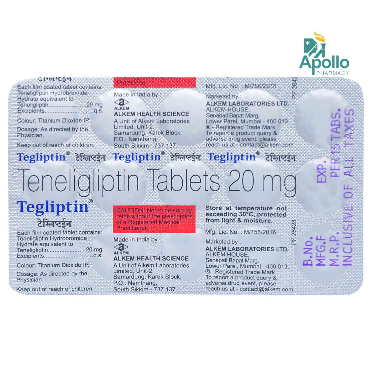 Tegliptin 20 Tablet 15's Price, Uses, Side Effects, Composition ...