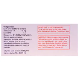 Telma 40 mg Tablet | Uses, Side Effects, Price | Apollo Pharmacy