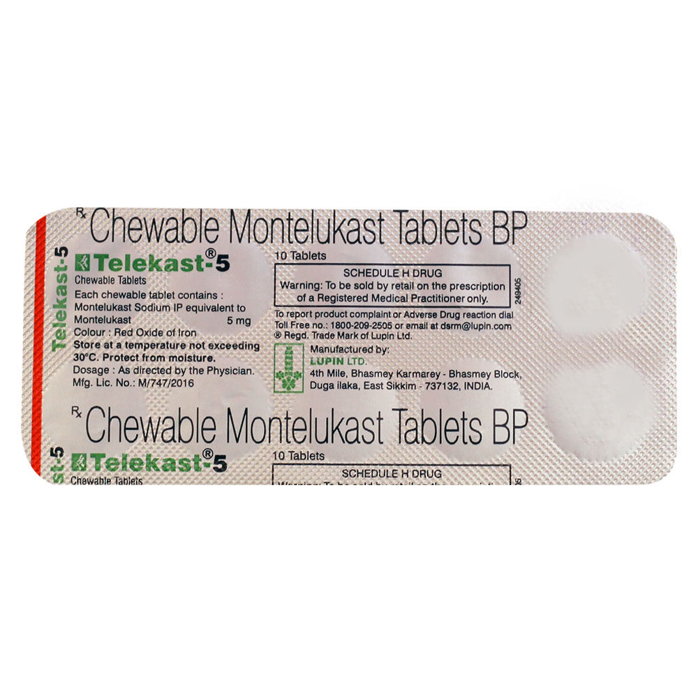 Telekast-5 Chewable Tablet 10's Price, Uses, Side Effects, Composition ...