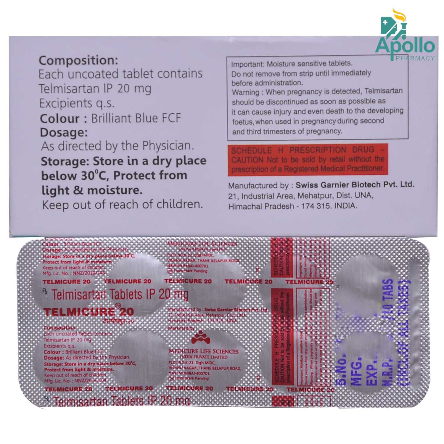 Telmicure 20 Tablet 10's Price, Uses, Side Effects, Composition ...