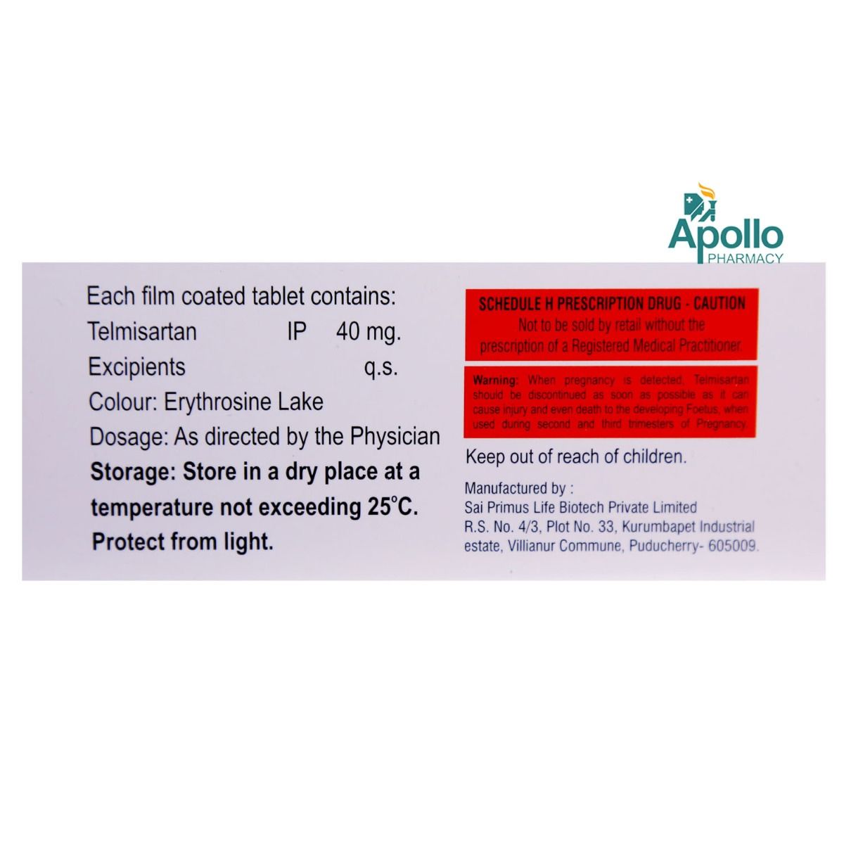 Telmiprime 40 Tablet 10's Price, Uses, Side Effects, Composition ...