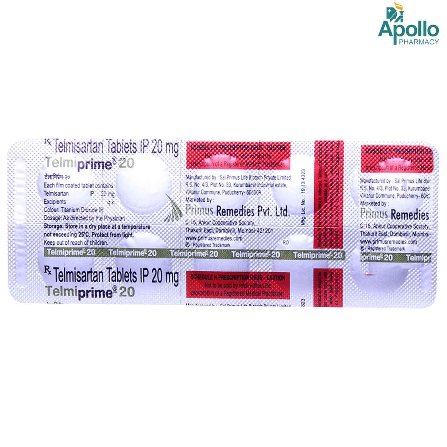 Telmiprime-20 Tablet 10's Price, Uses, Side Effects, Composition ...